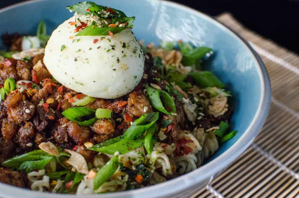 Pork Loco Moco Mazemen (Spicy Pork Ramen) - The Flavor Bender