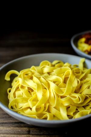 Apricot and Chorizo Bolognese (with Turmeric Pasta) - The Flavor Bender