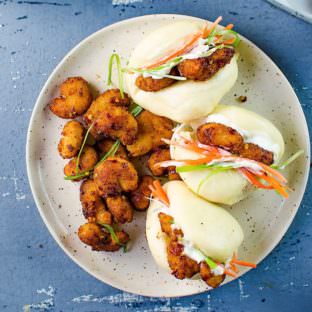 Easy Asian Popcorn Shrimp Bao Buns - The Flavor Bender