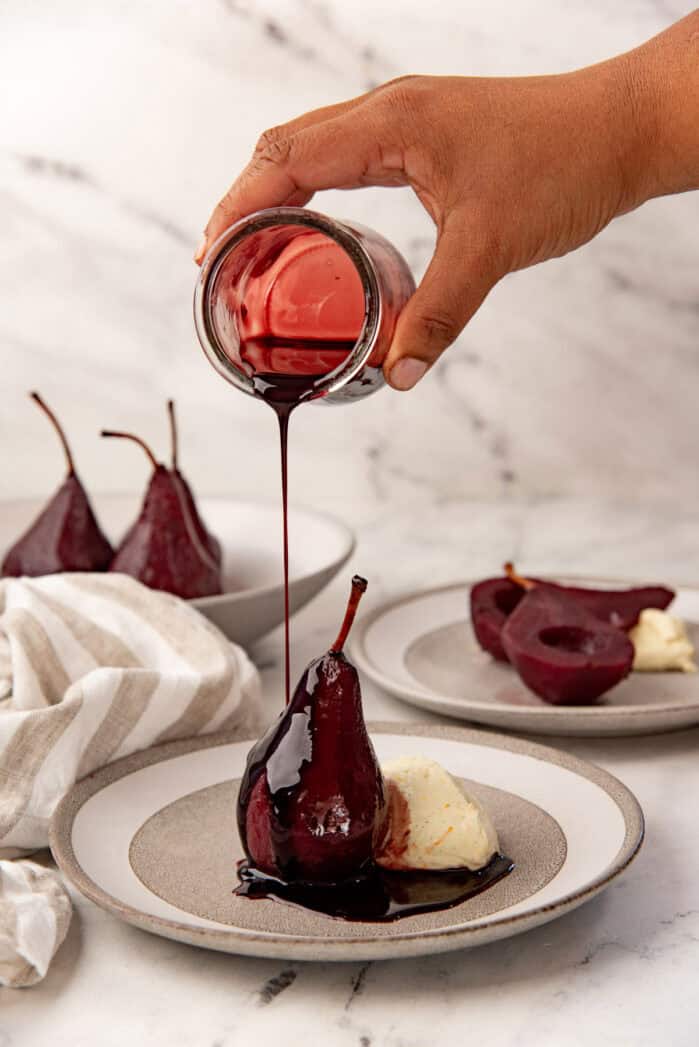 The Best Red Wine Poached Pears - The Flavor Bender